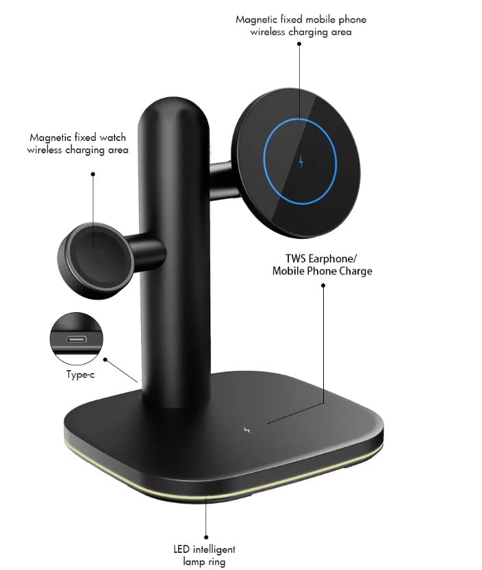 Pishon-Rio 3in1 QI Magnetic Wireless Multifunctional Charging Station for Apple iPhone, iWatches and AirPods (Black)