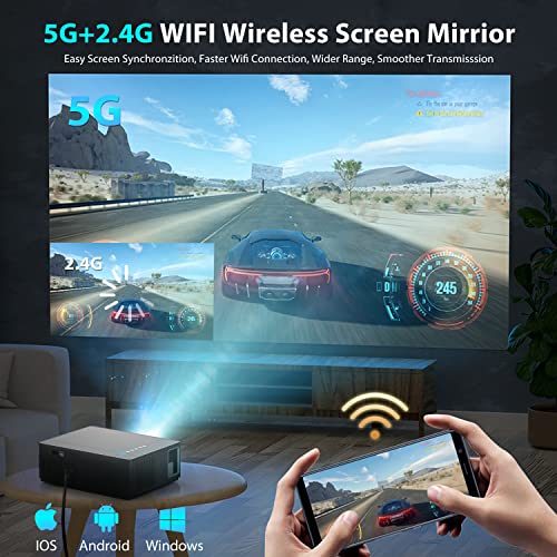 1080P HD Projector, 5G WiFi Movie Projector, UUO Home Theater Support 4K Video Projector, Synchronize Smartphone Screen, Dolby Audio Support-Compatible with TV Stick/iOS/Android/Smartphone/PS5