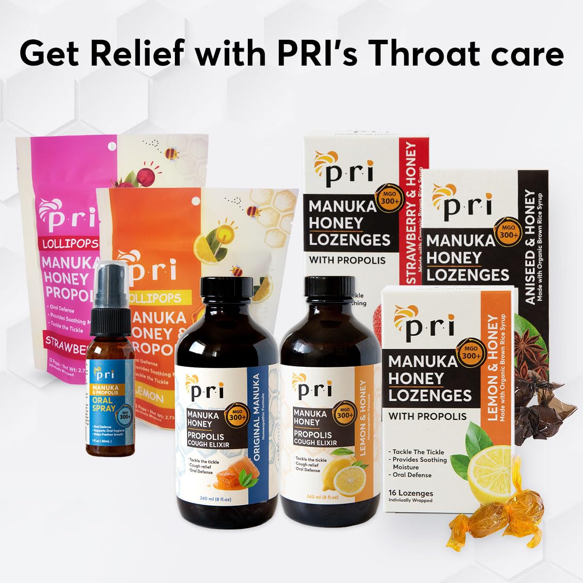 P.R.I Manuka Honey Lollipops with Propolis, Certified MGO 300+ - Throat Soothing, Lemon Flavor, (24 Lollipops, 5.46oz)