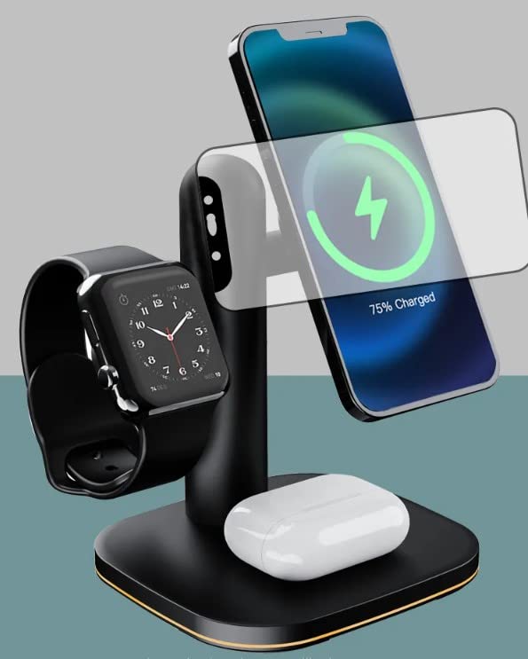 Pishon-Rio 3in1 QI Magnetic Wireless Multifunctional Charging Station for Apple iPhone, iWatches and AirPods (Black)