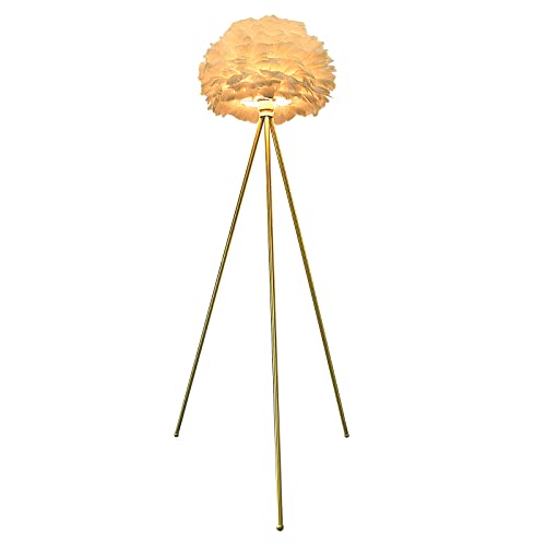 LEGELITE Feather Floor Lamp, Tripod Floor Lamp, Metal Light Body Nightstand Lamp with Feather Lampshade for Bedrooms/Living Room/Dining Room/Kitchen