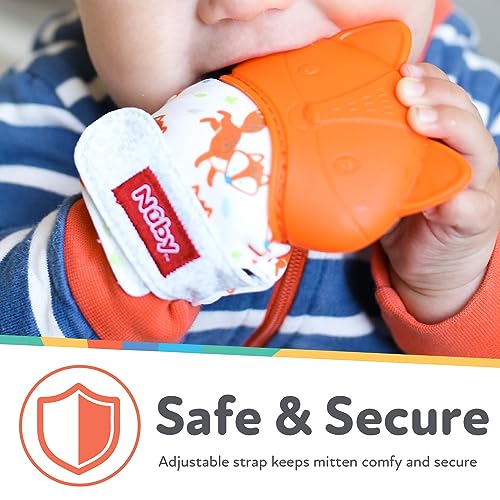 Nuby Happy Hands Silicone Teething Mitten - Baby Teething Toy - 3+ Months - Fox