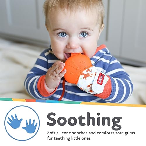 Nuby Happy Hands Silicone Teething Mitten - Baby Teething Toy - 3+ Months - Fox