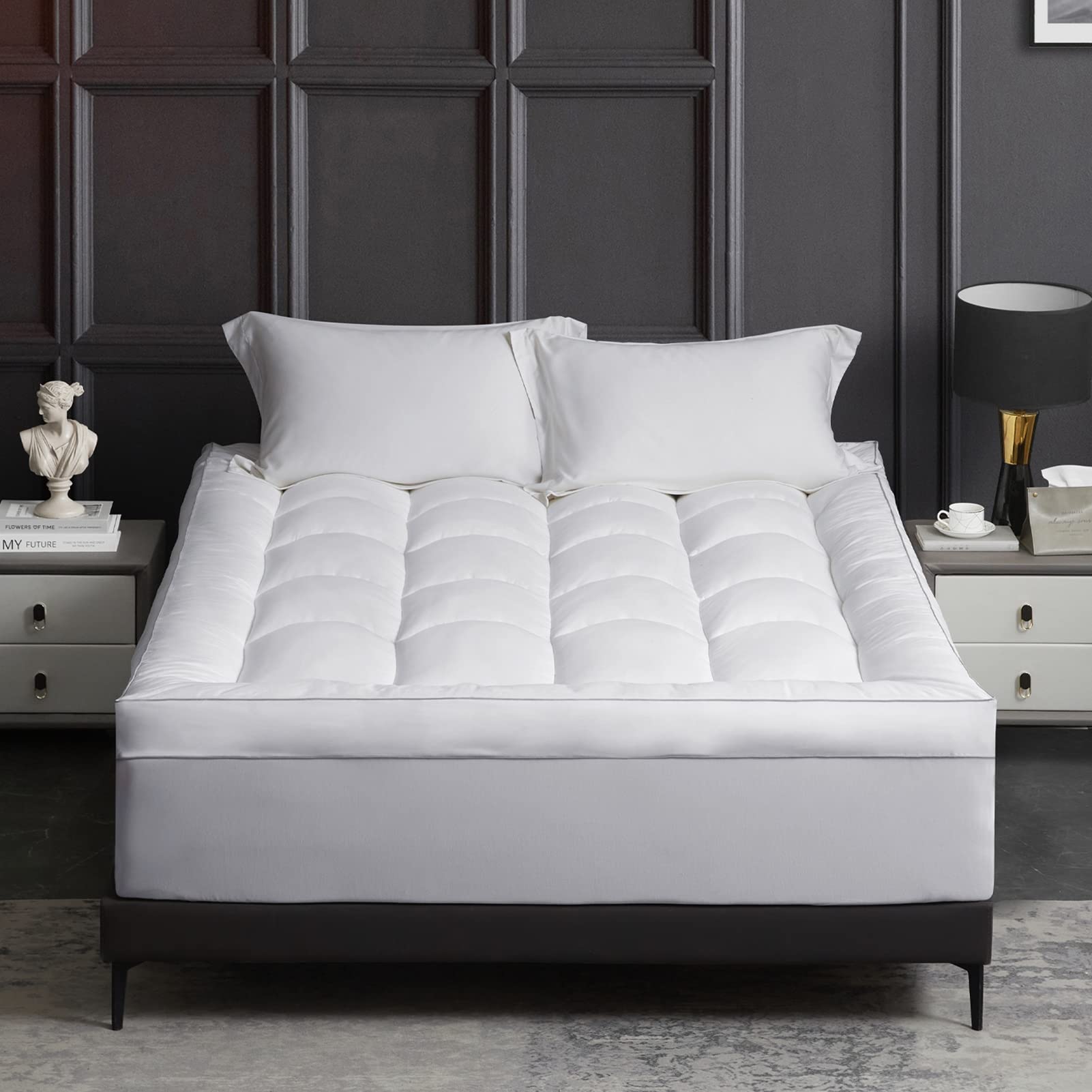 HYPREST Pillow Top Mattress Topper King, Extra Thick Mattress Topper 1300 GSM Down Alternative, 100% Cotton Soft Plush Bed Topper 8-24" Deep Pocket