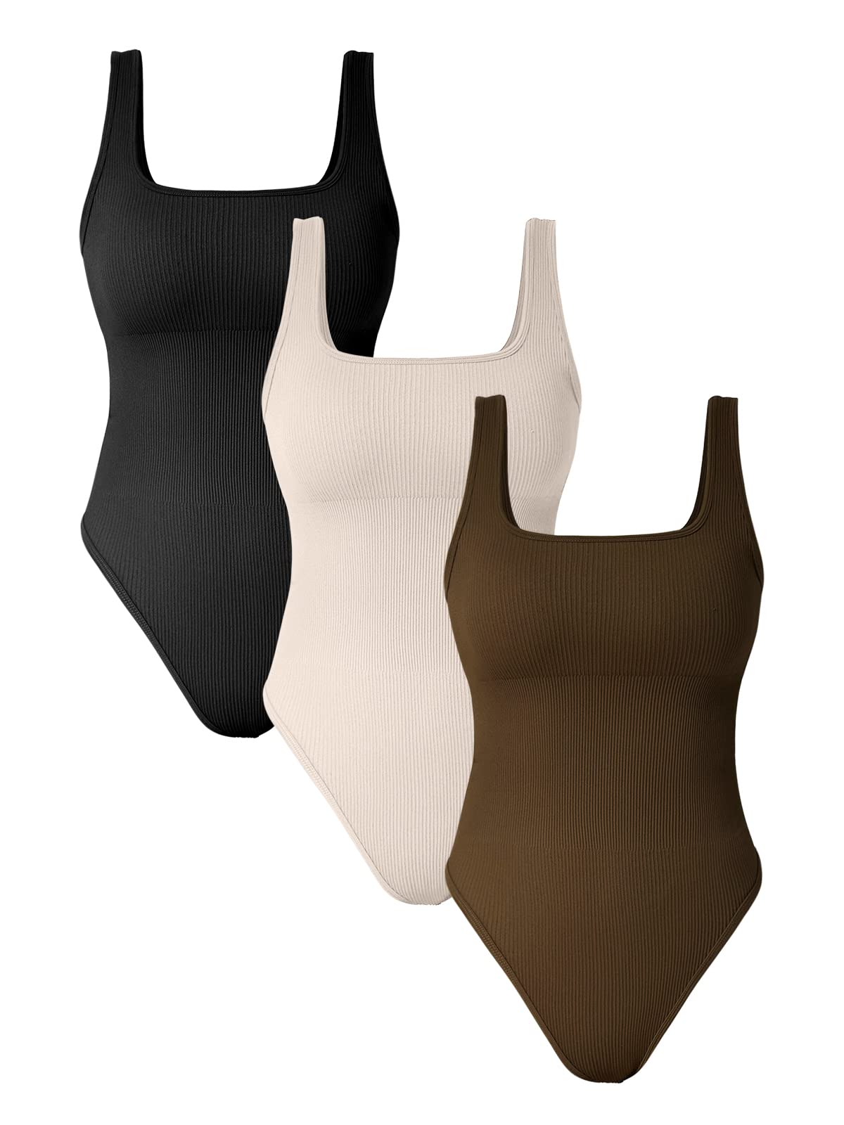 AUTOMET Women's Blackbeigebrown Sleeveless Square Neck Nylon,Spandex Medium Leotard