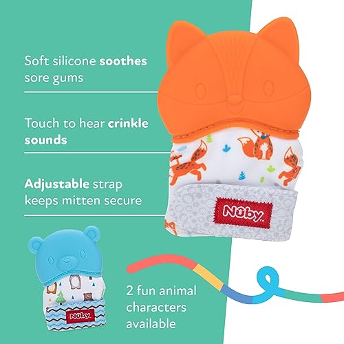 Nuby Happy Hands Silicone Teething Mitten - Baby Teething Toy - 3+ Months - Fox
