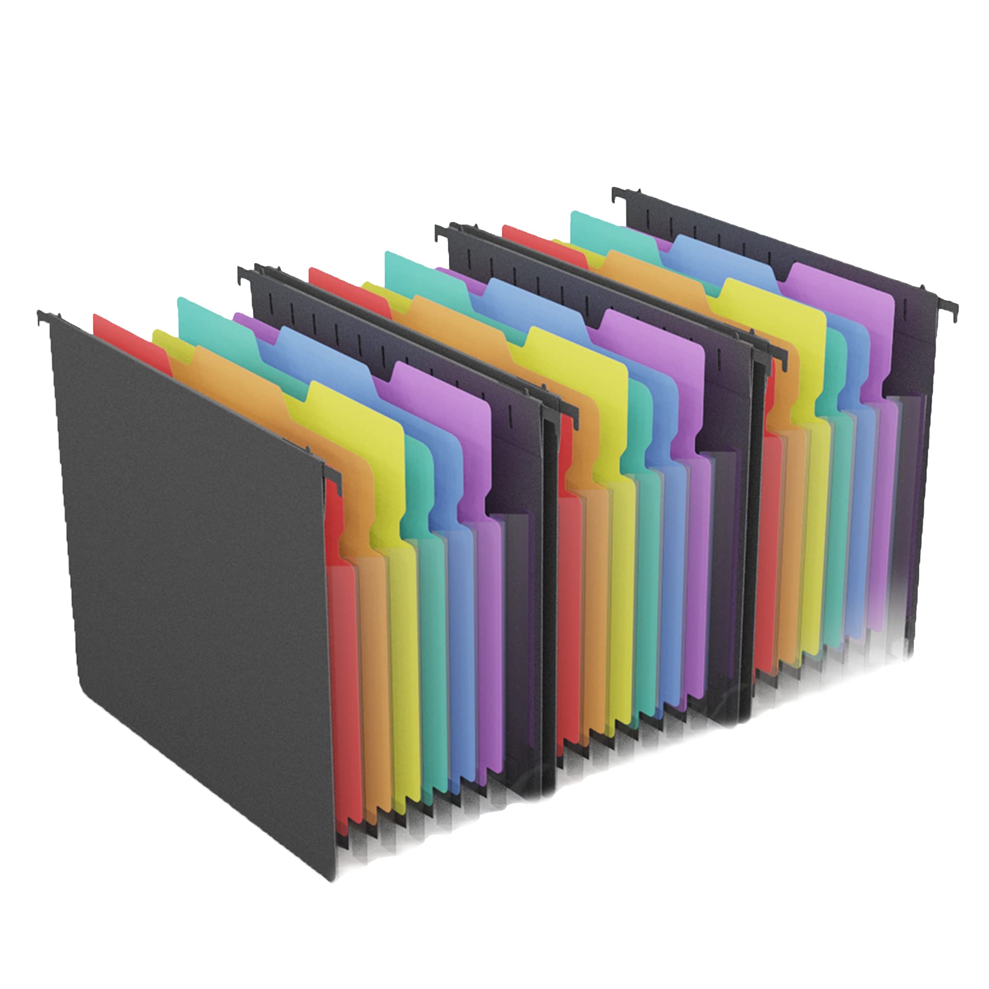 MAIMIS Plastic Expanding Hanging File Folders, 7 Pocket Extra Capacity Accordion Hang Folder, 1/5 Cut Adjustable Tabs, Multi-Color Lables, Letter Size for Filing Cabinet - 3 Pack