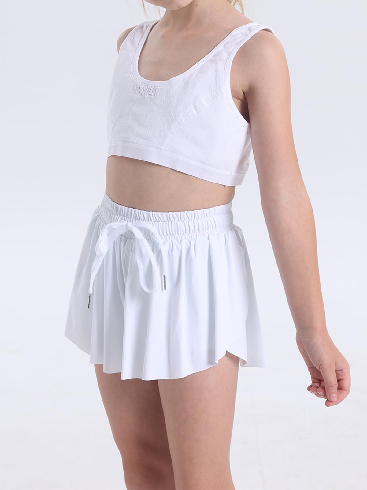 Flowy Shorts for Teen Girls Athletic Running Biker Shorts Youth Butterfly Shorts(White-S)