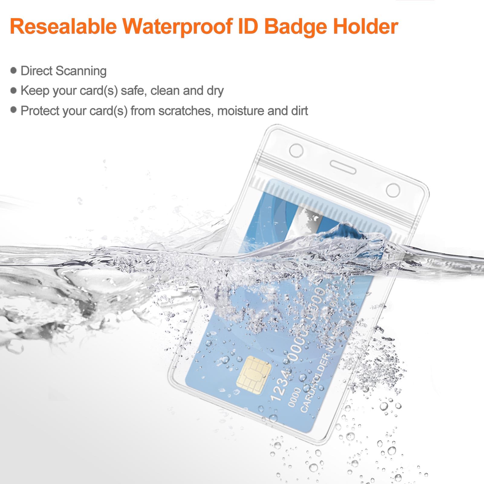 WILLIZTER Clear ID Badge Holder with Lanyard Water Proof Vertical Display Identification Card Name Card Protector with Zipper Resealable Nametag Holder (Blue-6pcs)