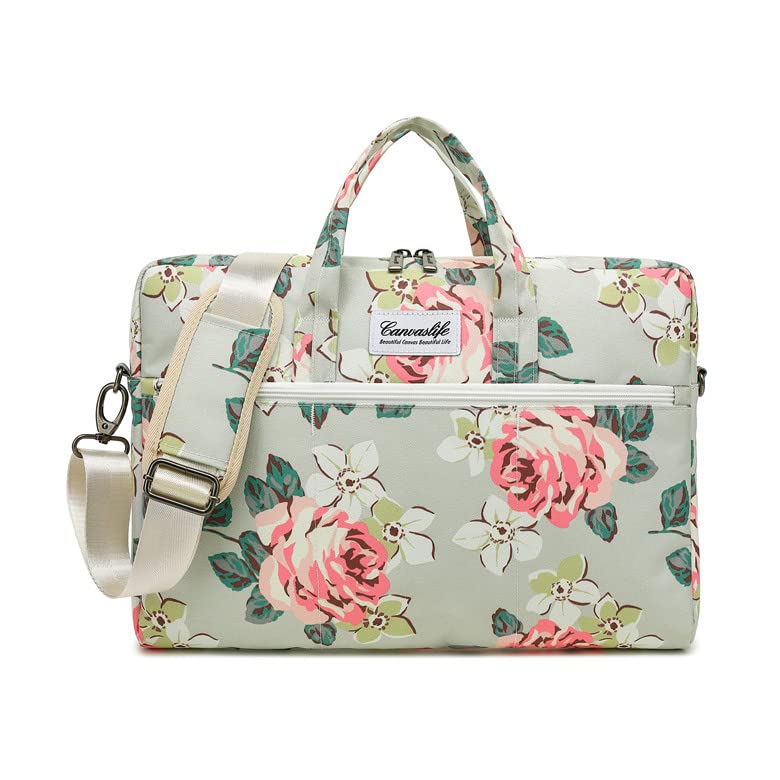 canvaslife Pattern 15 inch Canvas Waterproof Laptop Shoulder Messenger Bag for 14 inch to15.6 inch Laptop 15 Laptop Case (Pink rose)