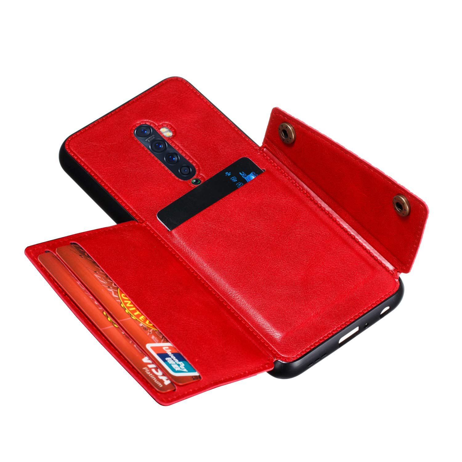 Elubugod Case for Oppo Reno 2 Case Cover,with Card Slot Case for Oppo Reno2 PCKM70 PCKT00 PCKM00 CPH1907 Case Cover Red