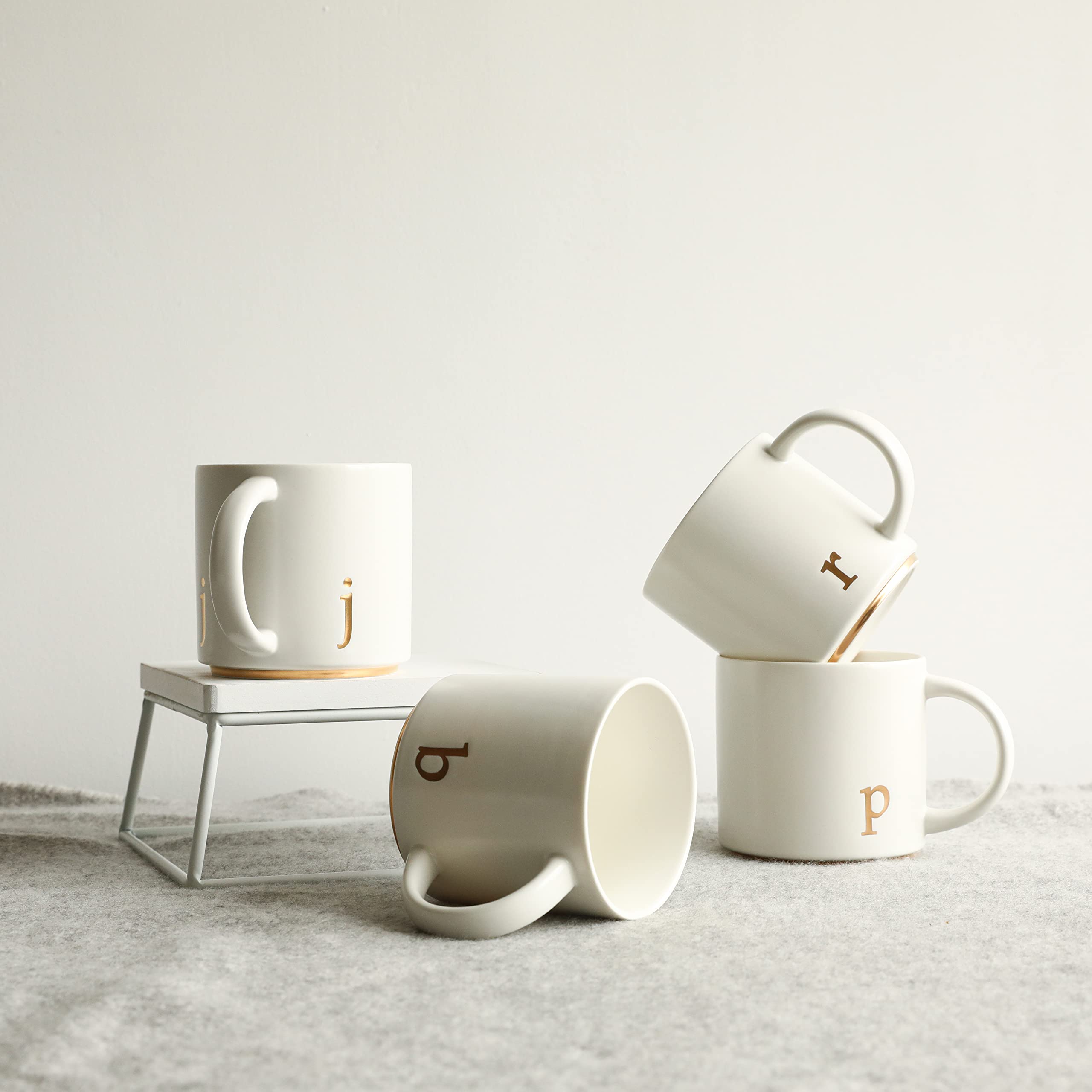 COLLECTIVE HOME - Monogram Ceramic Mugs, 15 oz Golden Initial Coffee Cups, Elegant Alphabet Tea Mugs, Elegant Personalized Mug with Gift Box, Luxurious Cups for Office and Home (j)