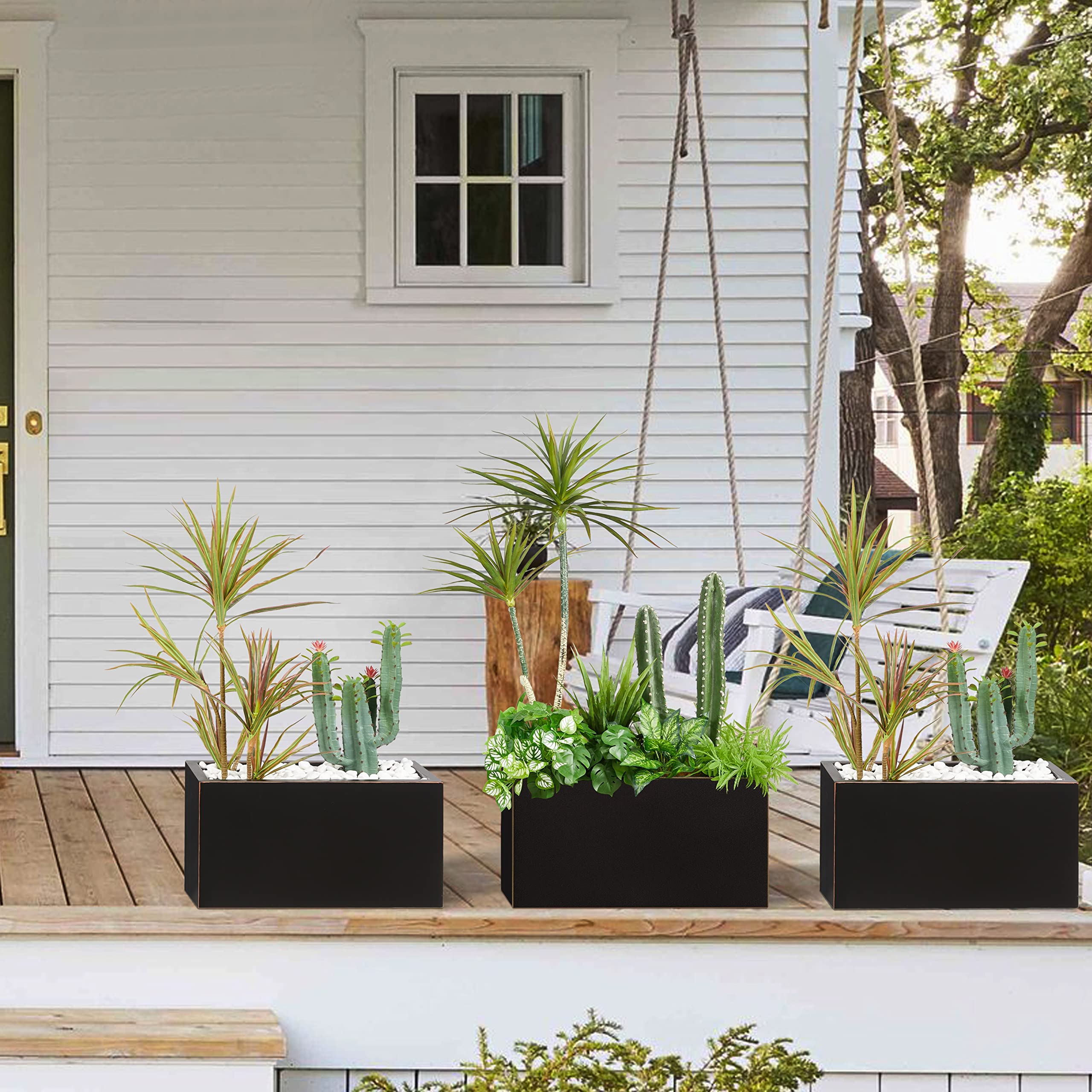 Wallowa Metallic Heavy Rectangle Planter Box for Outdoor/Indoor 25Lx11Wx13H Inches 22Pounds Black