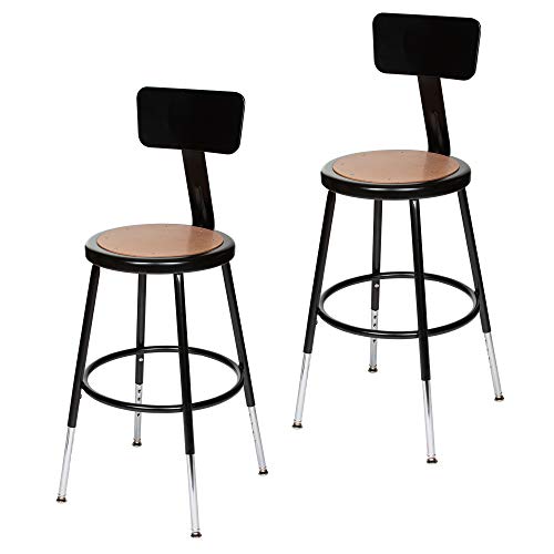 OEF Furnishings (2 Pack) Height Adjustable Black Shop Stool with Backrest, 18â -27"
