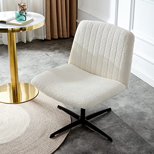 conforliving Armless Office Desk Chair No Wheels Vanity Chair Mid-Back Ergonomic Home Office Computer Chair Comfortable Adjustable Swivel Task Chair with Thickened Cushion（Velvet-Padded）