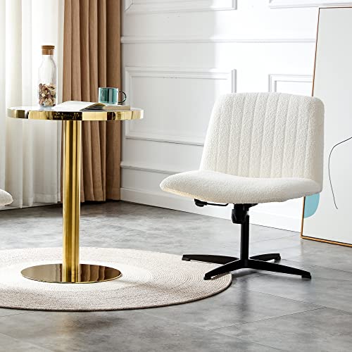 conforliving Armless Office Desk Chair No Wheels Vanity Chair Mid-Back Ergonomic Home Office Computer Chair Comfortable Adjustable Swivel Task Chair with Thickened Cushion（Velvet-Padded）