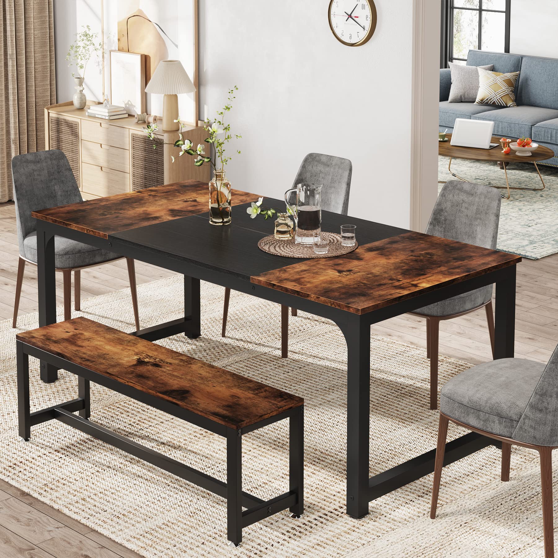 Tribesigns 71"x31.5" Dining Table, Industrial for 6-8 Person, Rectangular Dinner Table for Dining Room Kitchen Living Room, with Heavy Duty Metal Legs, White