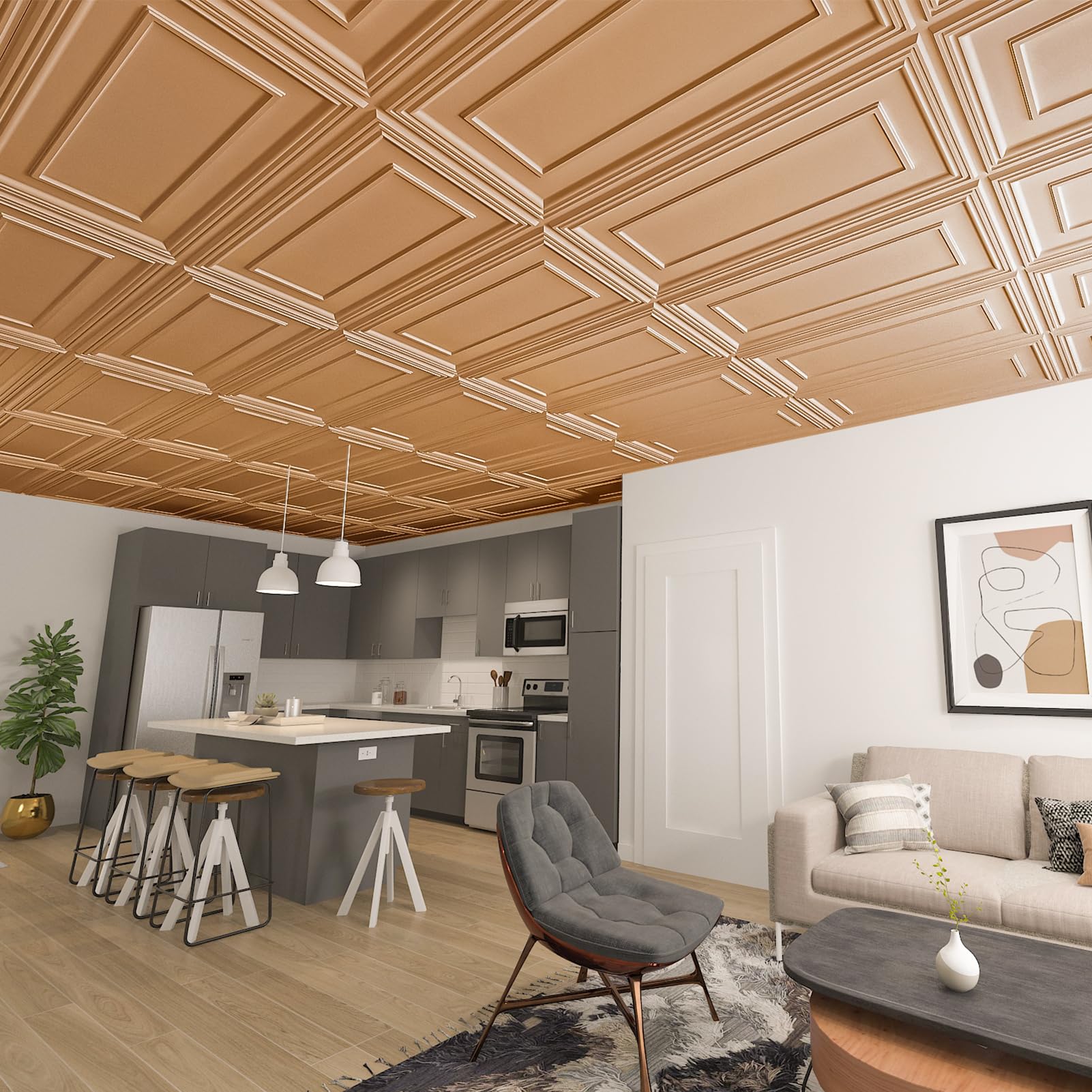 Art3d Drop Ceiling Tiles, 24x48in. Bronze (12-Pack)