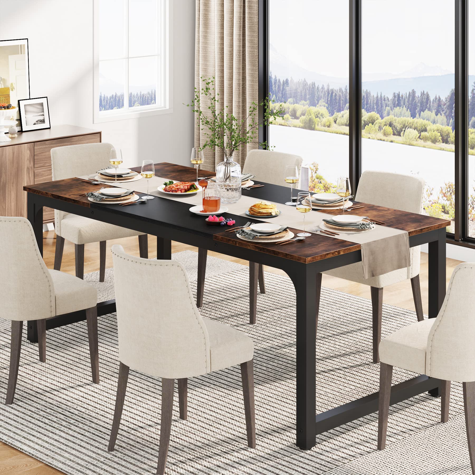 Tribesigns 71"x31.5" Dining Table, Industrial for 6-8 Person, Rectangular Dinner Table for Dining Room Kitchen Living Room, with Heavy Duty Metal Legs, White
