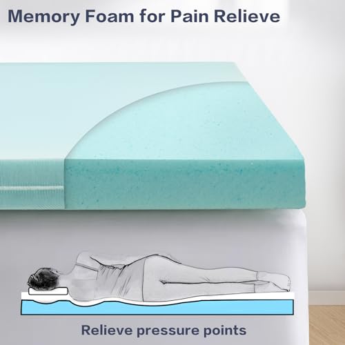 SOPAT 3 Inch Memory Foam Mattress Topper Queen Size 2 Inch Memory Foam Plus 1 Inch Down Alternative Pillow Top Mattress Pad Dual Layer Comfort & Support for Back Pain Relief (White, Dual Layer)