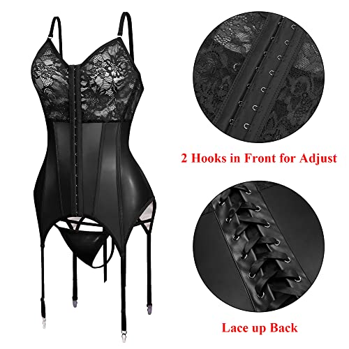 Avidlove Women Lingerie Back Lace Up Corset Bodysuit Women Lace Lingerie Set With Garter Belts Black