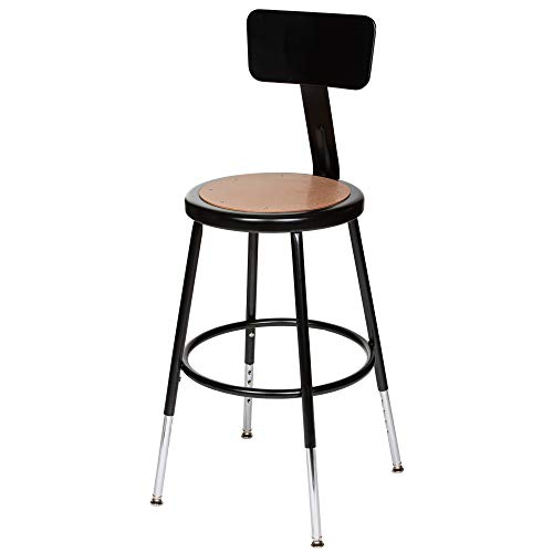 OEF Furnishings (2 Pack) Height Adjustable Black Shop Stool with Backrest, 18β -27"