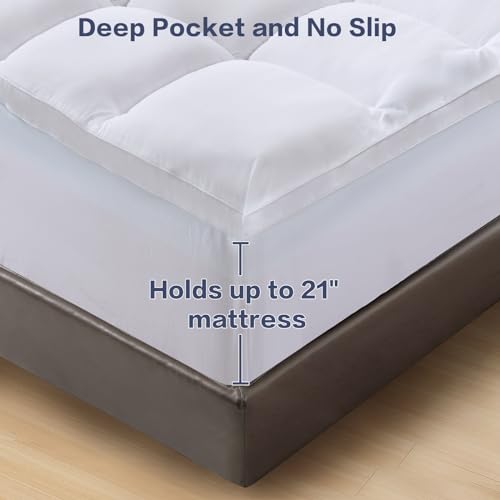 SOPAT 3 Inch Memory Foam Mattress Topper Queen Size 2 Inch Memory Foam Plus 1 Inch Down Alternative Pillow Top Mattress Pad Dual Layer Comfort & Support for Back Pain Relief (White, Dual Layer)