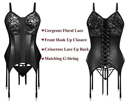 Avidlove Women Lingerie Back Lace Up Corset Bodysuit Women Lace Lingerie Set With Garter Belts Black