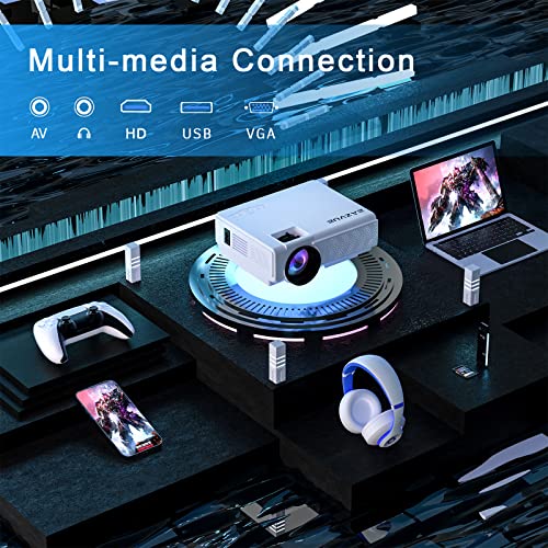 Mini Projector, Eazvue Portable Video Projector, 2022 Upgraded 55000 Hours 1080P Supported Home Theater Movie Projector, Compatible with HDMI,VGA,USB,AV,Laptop,Smartphone