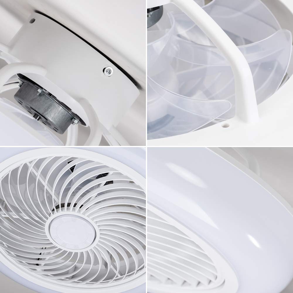 PINFM 16in Remote Invisible Ceiling Fan,72W Flush Mount Low Profile, 3 Speeds, 3 Wind Speed Ceiling Fan and Lights,(1/2h) Timing,for Kitchen, Living Bed Room.