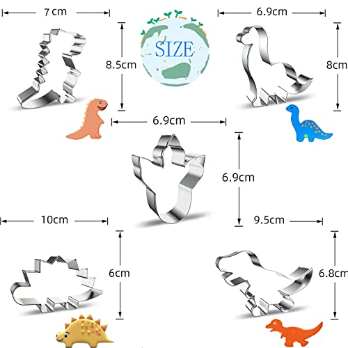 Dinosaur Cookie Cutters for Kids, 5 PCS Dinosaur Biscut Molds Stainless Steel Metal Cutter for Dinosaur Themed Birthday Party Baby Shower DIY Cake Decoration