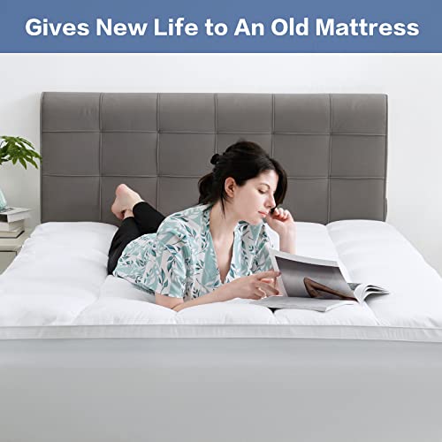 SOPAT 3 Inch Memory Foam Mattress Topper Queen Size 2 Inch Memory Foam Plus 1 Inch Down Alternative Pillow Top Mattress Pad Dual Layer Comfort & Support for Back Pain Relief (White, Dual Layer)