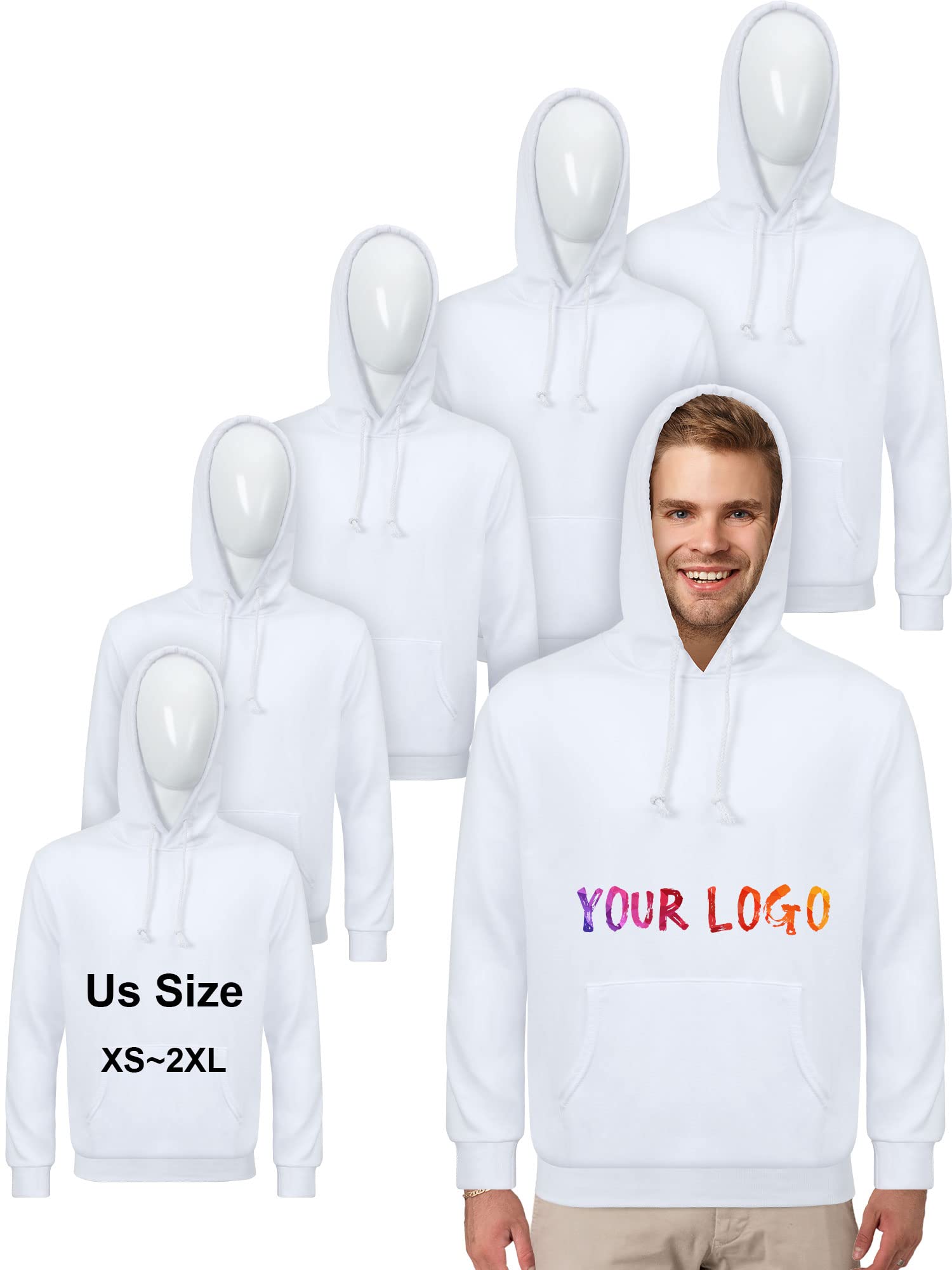 Hercicy 6 Pcs Thermal Transfer Hoodies Blank Hoodies for Printing White Thermal Transfer Sweatshirts Polyester Hooded Cloth Bulk Hoody for Men Women Unisex Include Size XS to Size 2XL
