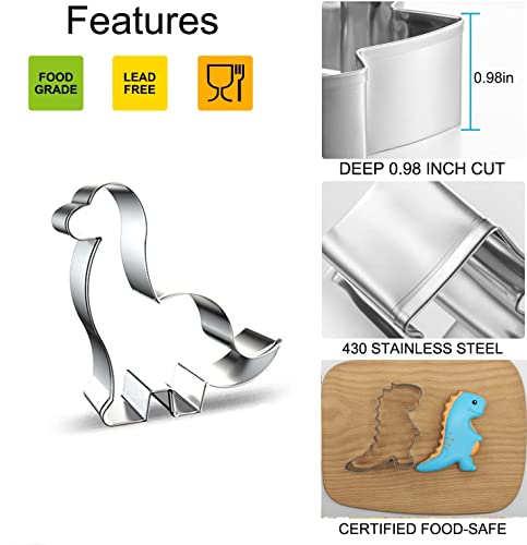 Dinosaur Cookie Cutters for Kids, 5 PCS Dinosaur Biscut Molds Stainless Steel Metal Cutter for Dinosaur Themed Birthday Party Baby Shower DIY Cake Decoration