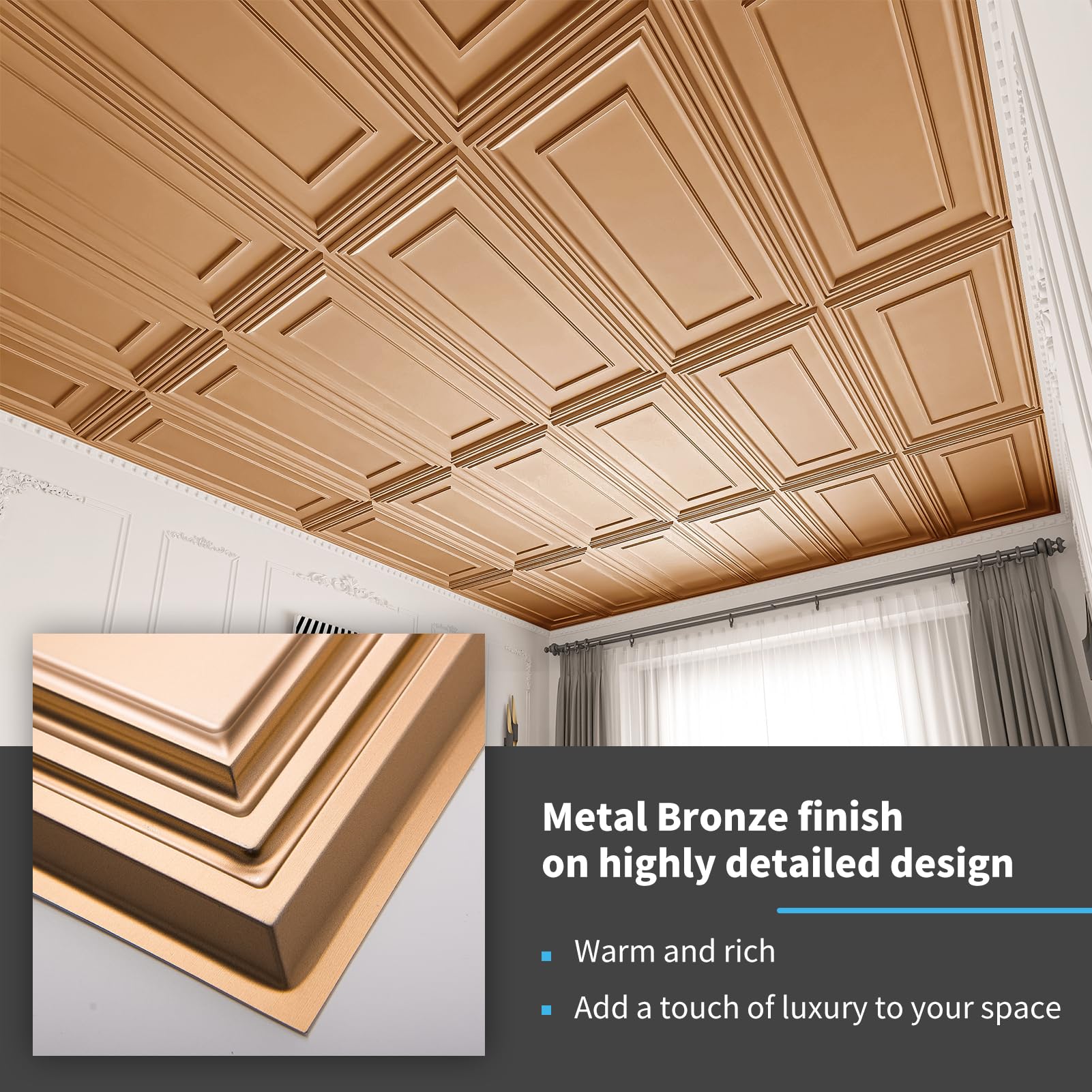 Art3d Drop Ceiling Tiles, 24x48in. Bronze (12-Pack)