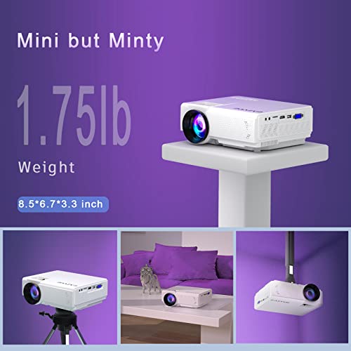 Mini Projector, Eazvue Portable Video Projector, 2022 Upgraded 55000 Hours 1080P Supported Home Theater Movie Projector, Compatible with HDMI,VGA,USB,AV,Laptop,Smartphone