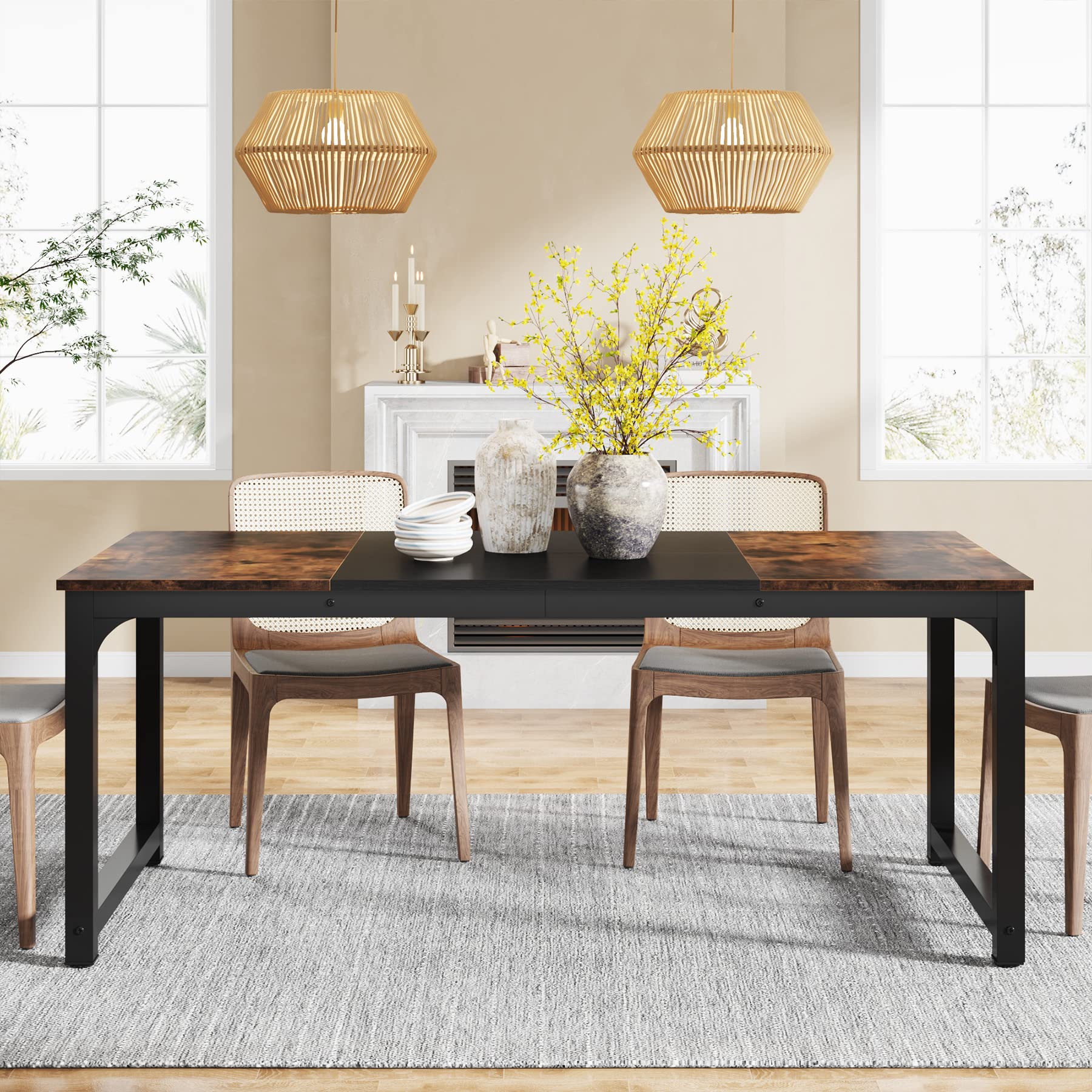 Tribesigns 71"x31.5" Dining Table, Industrial for 6-8 Person, Rectangular Dinner Table for Dining Room Kitchen Living Room, with Heavy Duty Metal Legs, White