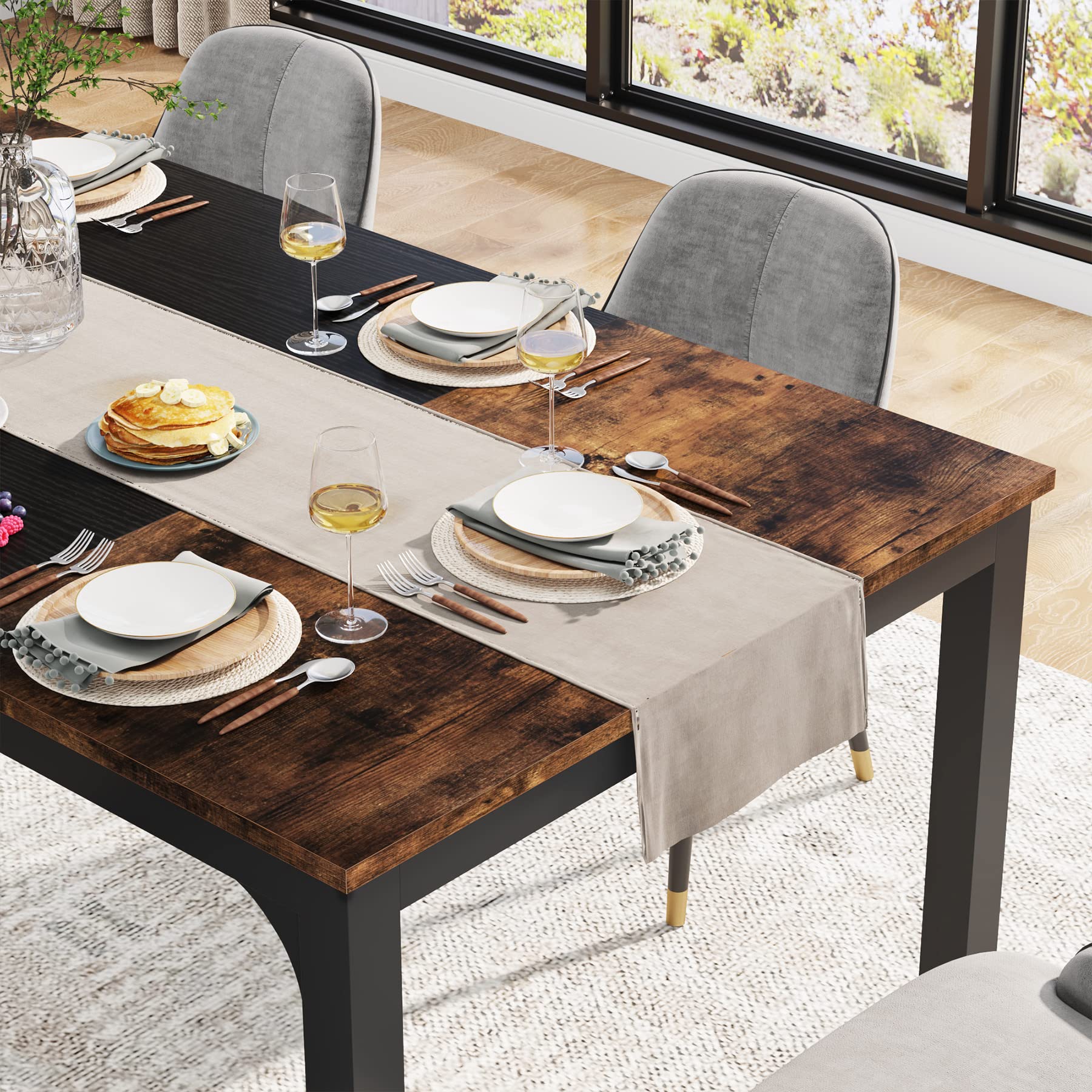 Tribesigns 71"x31.5" Dining Table, Industrial for 6-8 Person, Rectangular Dinner Table for Dining Room Kitchen Living Room, with Heavy Duty Metal Legs, White