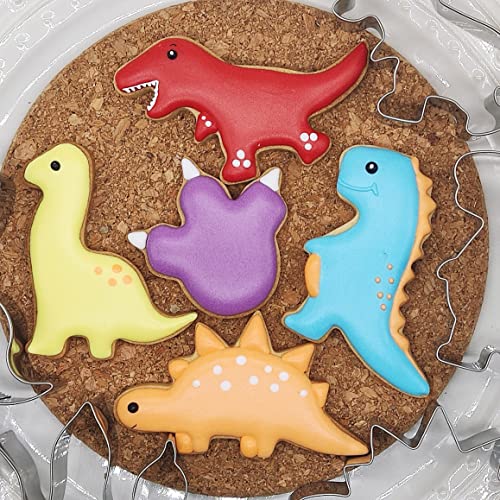 Dinosaur Cookie Cutters for Kids, 5 PCS Dinosaur Biscut Molds Stainless Steel Metal Cutter for Dinosaur Themed Birthday Party Baby Shower DIY Cake Decoration