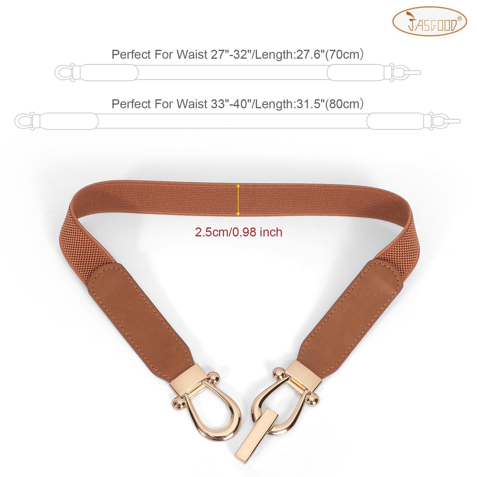 JASGOOD 3 Pack Women Stretchy Waist Belt Retro Elastic Skinny Belt for Ladies with Gold Buckle