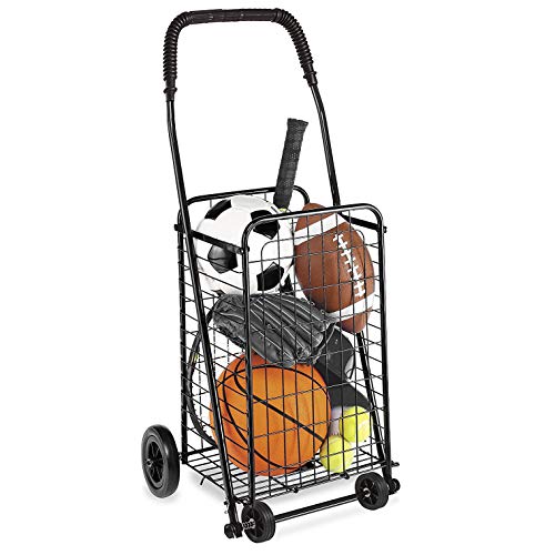 DMI Utility Cart with Wheels, Grocery and Shopping Cart, Laundry Cart, Stair Climber Cart, Lightweight, Holds up to 90 Pounds, Compact and Foldable, Black