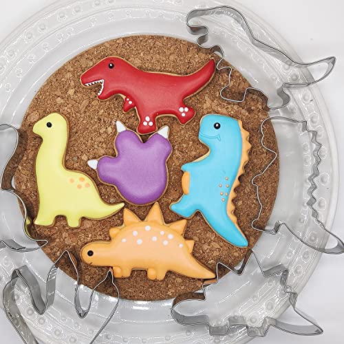 Dinosaur Cookie Cutters for Kids, 5 PCS Dinosaur Biscut Molds Stainless Steel Metal Cutter for Dinosaur Themed Birthday Party Baby Shower DIY Cake Decoration