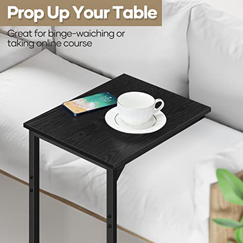 Nandae C Shaped End Table, Rustic Tray Side Table Bedside Table with Metal Frame for Laptop, Snack, Sofa Couch, Bed Living Room Bedroom, Black