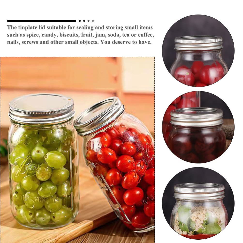 Angoily 12pcs Mason Jar Lids Reusable Canning Lids Mason Can Cover Canning Bands Regular Mouth Mason Jars Cap Canning Lids and Ball Jar Lids Wide Mouth Lids Caps With Cover Ring Tinplate