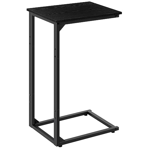 Nandae C Shaped End Table, Rustic Tray Side Table Bedside Table with Metal Frame for Laptop, Snack, Sofa Couch, Bed Living Room Bedroom, Black