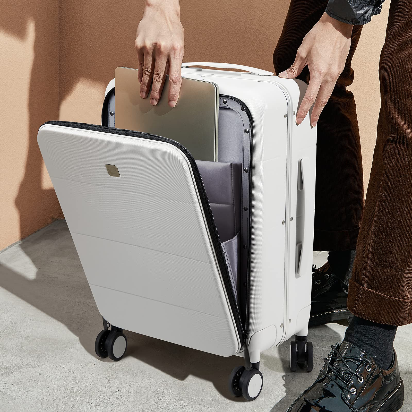 Hanke Luggage Hard Shell Suitcases 24 Inch Checked-Medium Luggage with Spinner Wheels TSA Approved Luggage Travel Luggage Wide Handle for Men Women(Smoke White)
