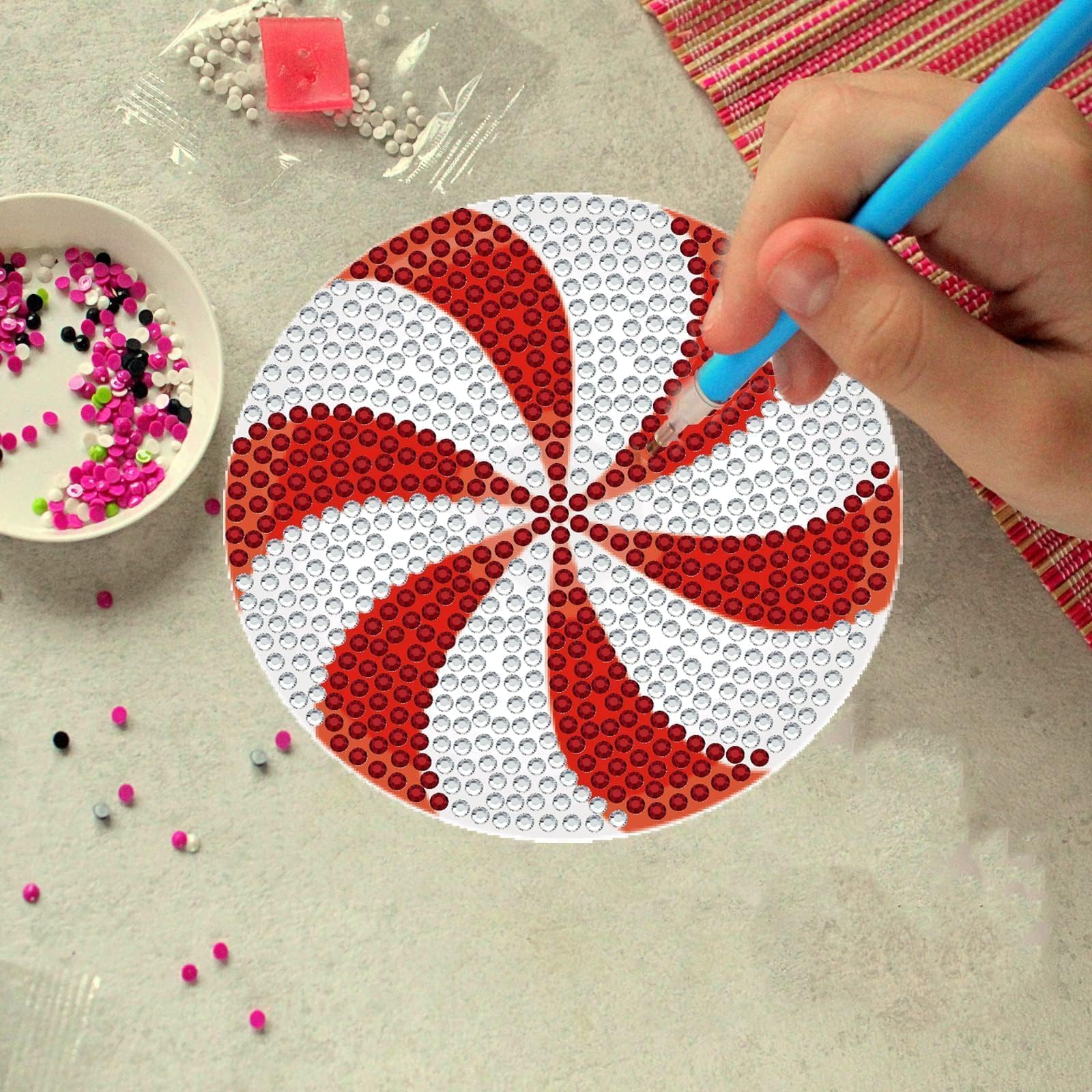 8 Pieces Christmas Candy Diamond Coasters with Holder 5D DIY Christmas Candy Diamond Art Coasters for Drinks Diamond Arts Kits for Christmas Holiday Gift