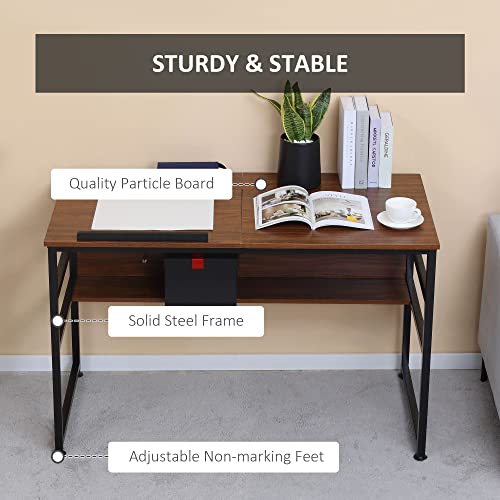 HOMCOM Drafting Table, Adjustable Drawing Desk, Multifunctional Writing Desk with 15-Level Tiltable Tabletop and Storage Shelf for Home Office, Walnut