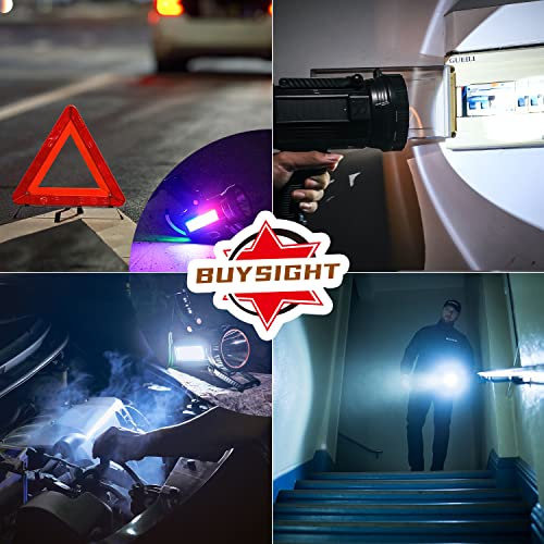 BUYSIGHT Rechargeable Spotlight Flashlight, 1000,000 lumens 600 Yards Range Solar Charge Hand held Large flashlights with red Lens Side Flood Light Warning Light USB C Input (Solar Black)
