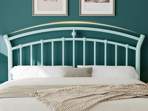iPormis Full Size Metal Platform Bed Frame with Modern Iron-Art Headboard/Heavy Duty Steel Slats Support/Under Bed Storage/No Box Spring Needed/Easy Assembly/Noise-Free/Mint Green